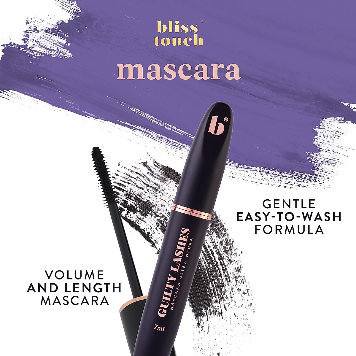 Bliss Touch - Guilty Lashes Mascara Black Volume and Length, Black Mascara with Silicone Brush, Eye Makeup with Argan Oil, Aloe Vera, and Vitamin E