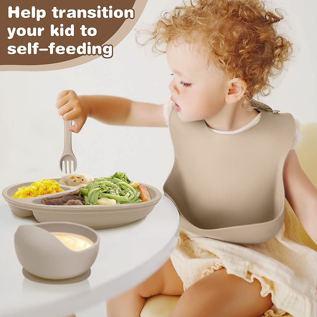 Silicone Baby Feeding Set - 8Pcs Baby Led Weaning Supplies Toddlers Weaning Feeding Sippy Cup with Straw and Lid Baby Feeding Supplies Set