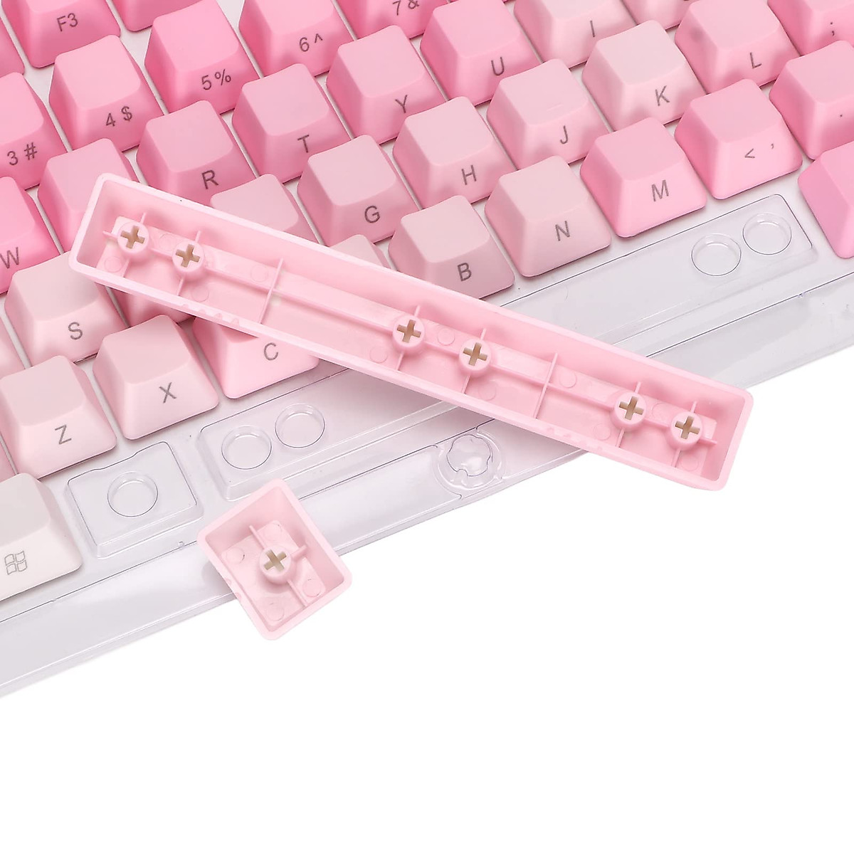 Gaming Keyboard Keycaps, 104 Keys Pink White Ergonomic PBT Typewritter Gaming Keyboard Keycaps Opaque Side Dip Dyeing Process DIY Keycap,for Most 61/87/104 Key Mechanical Keyboard