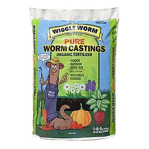Wiggle Worm 100% Pure Organic Worm Castings Fertilizer, 30-Pounds - Improves Soil Fertility and Aeration for Houseplants, Vegetables, Gardens, and More – OMRI-Listed and Mineral-Dense