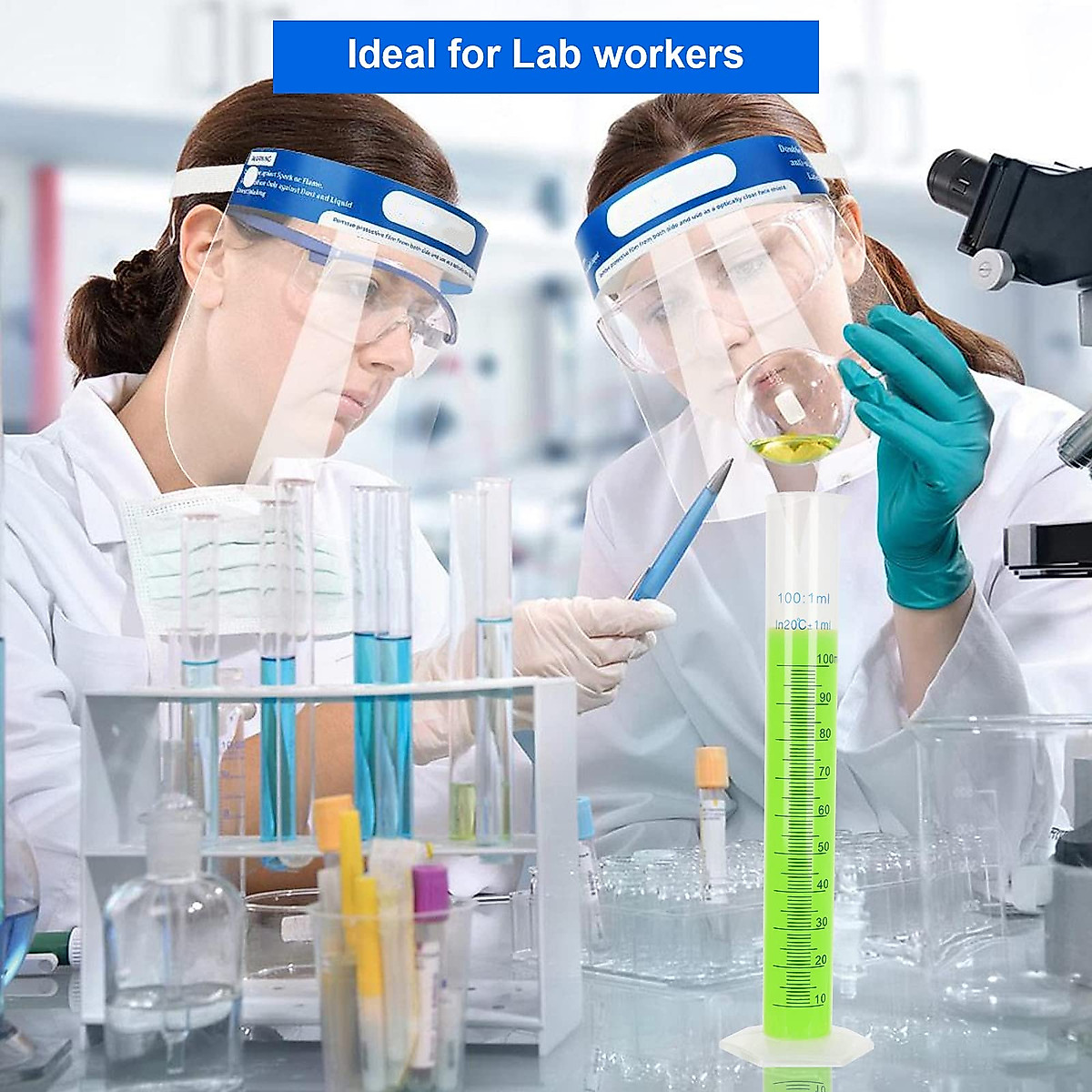 10Pack 100ml Plastic Graduated Cylinder, Transparent Measuring Cylinder Lab Test Tube Flask, 2 Sided Measuring Lines Graduated Cylinder Beaker for Science Lab Project, Pour Spout & Hexagonal Base