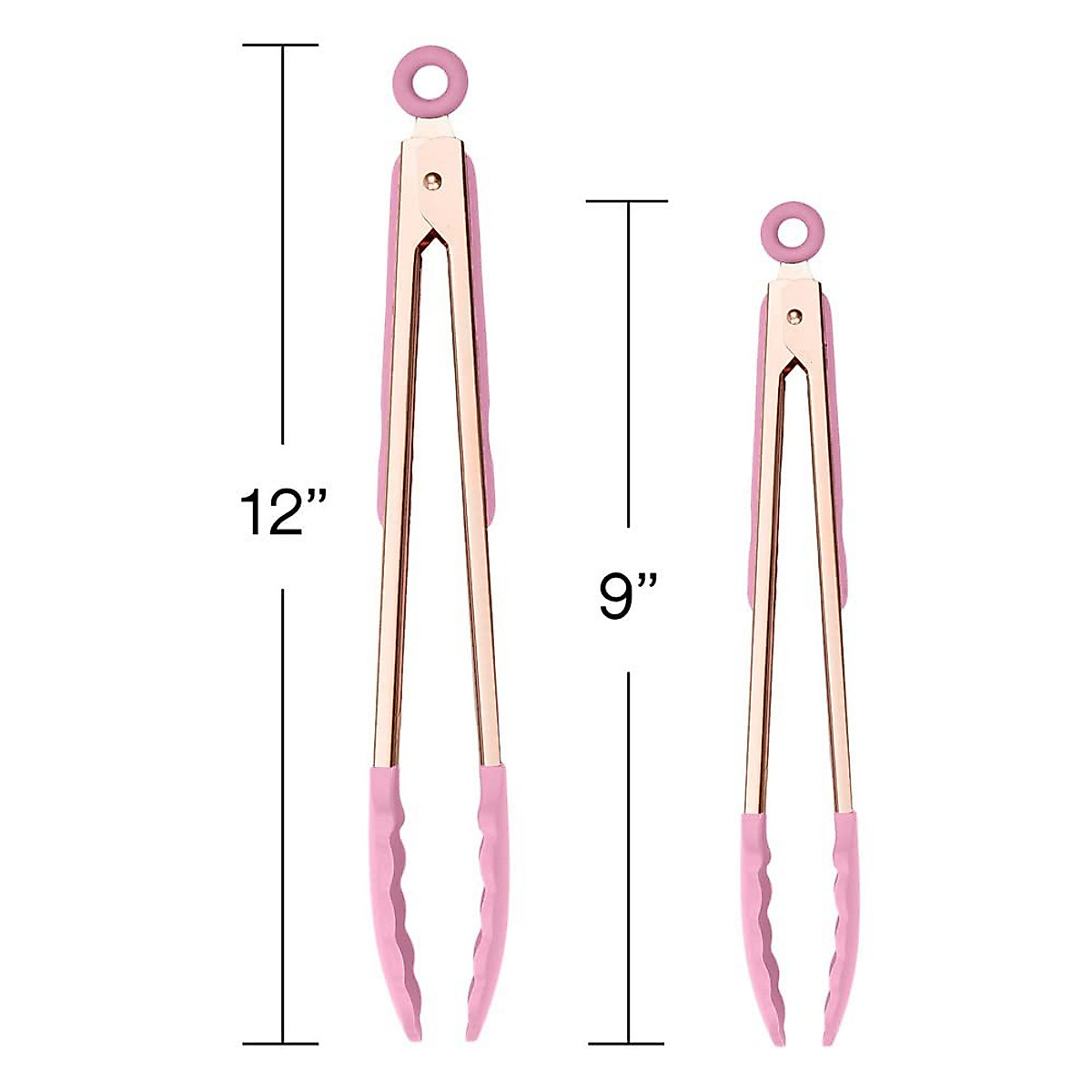 COOK WITH COLOR Stainless Steel Silicone Tipped Kitchen & BBQ Tongs Set, 2 Pc Tongs, Pink