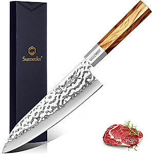 Sunnecko 8 Inch Chef Knife High Carbon Steel Japanese Chef's Knife Wood Handle Vintage Hand Forged Chef Knife for Meat Cutting