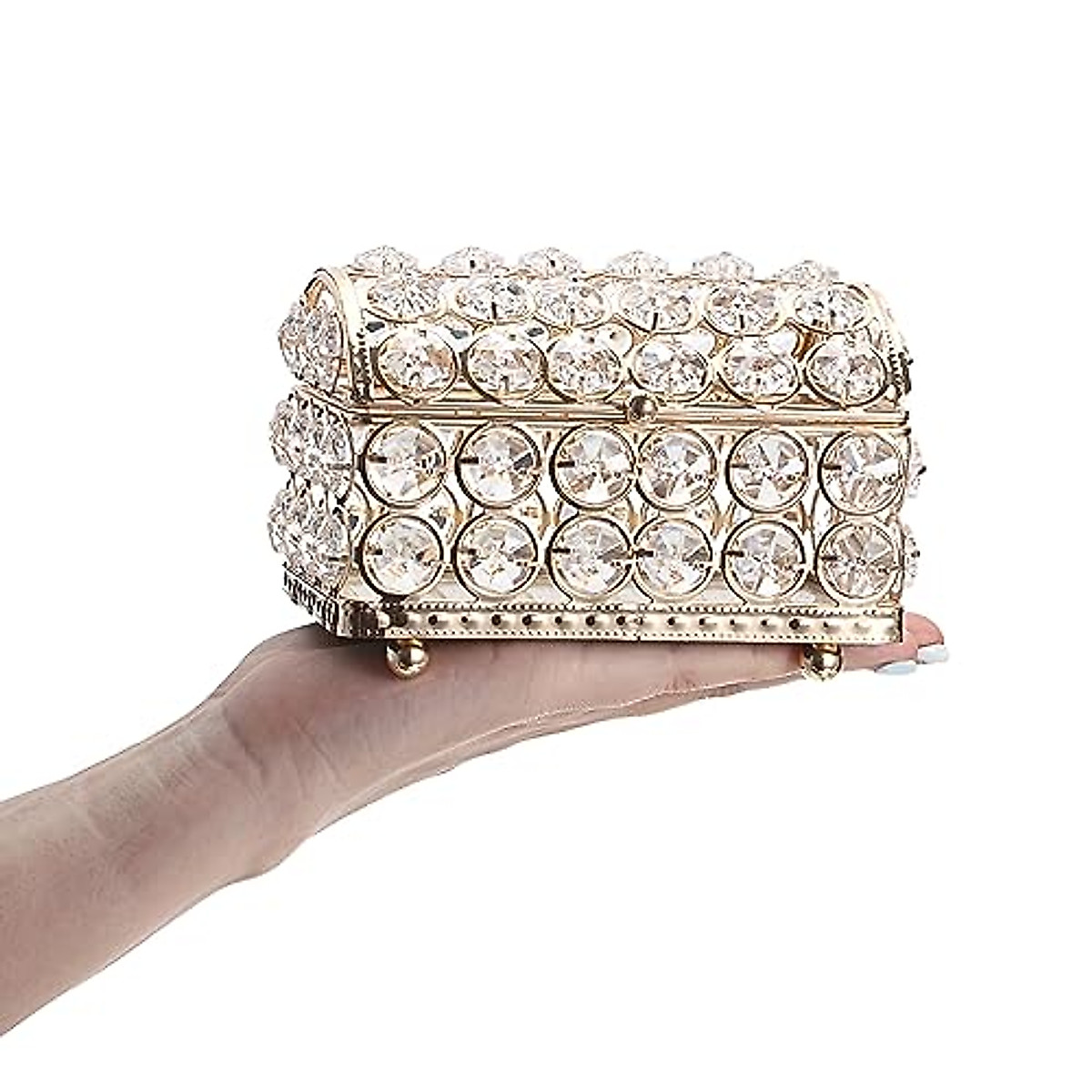 Hipiwe Crystal Jewelry Box Large Gold Treasure Chest Box with Lid Mirrored Trinket Organizer Keepsakes Box Earrings Rings Holder Decorative Jewelry Box Christmas Birthday Gift for Women Girls