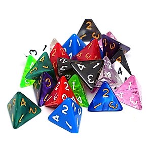 25 Count Assorted Pack of 4 Sided Dice - Multi Colored Assortment of D4 Polyhedral Dice