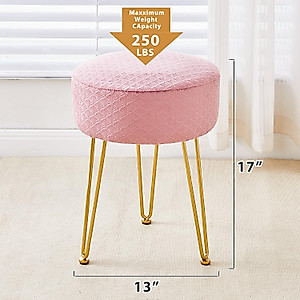 Cpintltr Vanity Stool FootStools Velvet Ottoman Round Ottoman Modern Dressing Stool with Metal Leg Vanity Stool for Living Room Pink