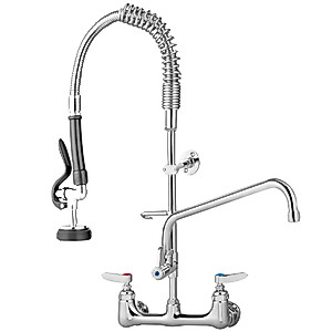 VEVOR Commercial Faucet Pre-Rinse with Sprayer, 8in Adjustable Center Wall Mount Kitchen Faucet with 12" Swivel Spout, 36" Height Compartment Sink Faucet for Industrial Restaurant, Lead-Free Brass