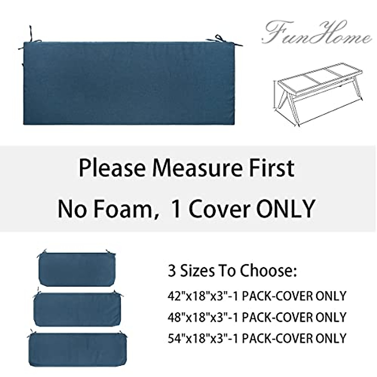 FUNHOME Water-Resistant Outdoor Bench/Settee Cushion Slip Cover,Patio Furniture Cushion Covers,Garden Long Chair Cover ONLY-42x18x3 INCH (Dark Blue)