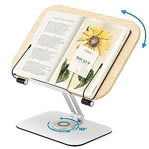 Book Stand for Reading, 360° Rotate Height & Angle Adjustable Ergonomic Reading Stand with Page Clips, Reliable Aluminum Alloy Book Holder for Textbook, Recipe, Cook Book, Music Sheet, Tablet