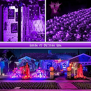 JMEXSUSS Purple Solar Halloween Lights Outdoor, 320 LED 9.8ft x 6.6ft Solar Net Lights Outdoor Waterproof, Purple Solar Lights with 8 Modes Remote for Halloween Decorations
