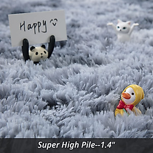 HOMBYS Shaggy Area Rug 9x12 Feet, Ultra Soft Large Plush Faux Fur Carpet, Non-Skid Bedroom Living Room Rug for Kids Playroom Home Decor, Tie Dye Grey