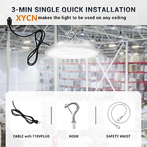 XYCN 10 Pack 200W UFO Led High Bay Light,120VAC,5000K Daylight Commercial Bay Lighting,IP66 Waterproof,30500LM,850W MH/HPS with Plug Area Lighting for Warehouse/Shop/Workshop/Garage/Barn/Gym/Factory