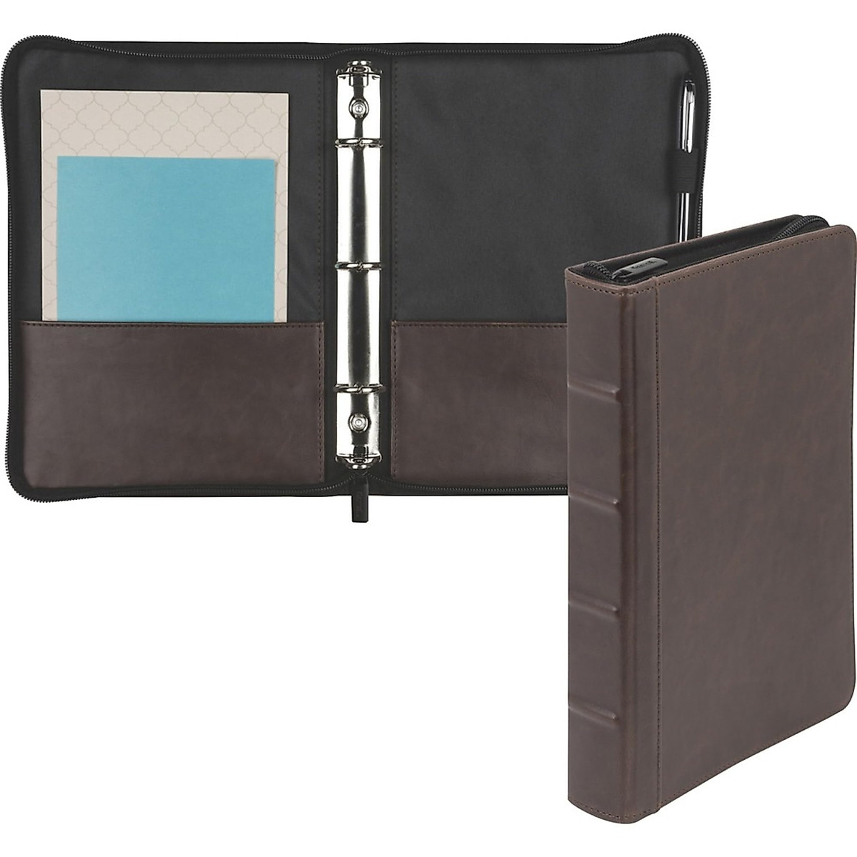 Samsill Vintage Hardback Mini 3 Ring Zipper Binder, Professional Binder Organizer, Planner, 1 Inch Capacity, Faux Leather, 5.5 x 8.5 Inch Documents, Brown