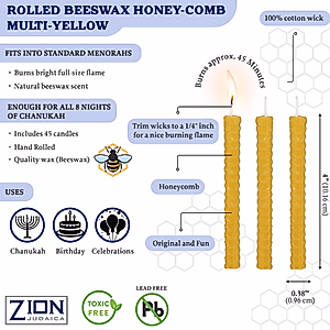 Zion Judaica Natural Beeswax Hanukkah Candles Set In A Wooden Crate Honeycomb Design Chanukkah Celebration Candles Honey Scented Aroma Candle Set of 45 Yellow bees Wax Chanukah Candle Set Holiday Gift
