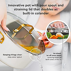 White and Gold Pots and Pans 15 PC Set - Premium Heavy Gauge Nonstick, Non Toxic, PFOA Free, Oven and Dishwasher Safe, Induction Compatible Cookware Set - Gold Kitchen Accessories