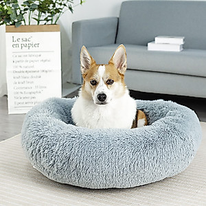 Raimaiso Anti Anxiety Round Fluffy Plush Faux Fur Warm Washable Dog Bed & Cat Bed, Original Bed for Small Medium Large Pets,Used to Relieve Joints and Improve Sleep（20"/24"/27''） (24", Light Grey)
