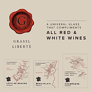 Grassl Liberté Wine Glass, Set of 2 Mouth-Blown Crystal Universal Wine Glasses for all Red and White Wine Types