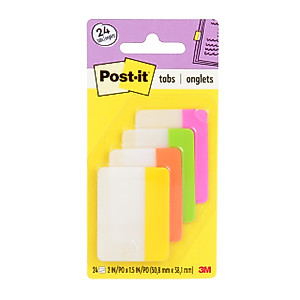 Post-it Tabs, 2 in, Solid, Assorted Bright Colors, 6 Tabs/Color, 4 Colors, 24 Tabs/Pack (686-PLOY)
