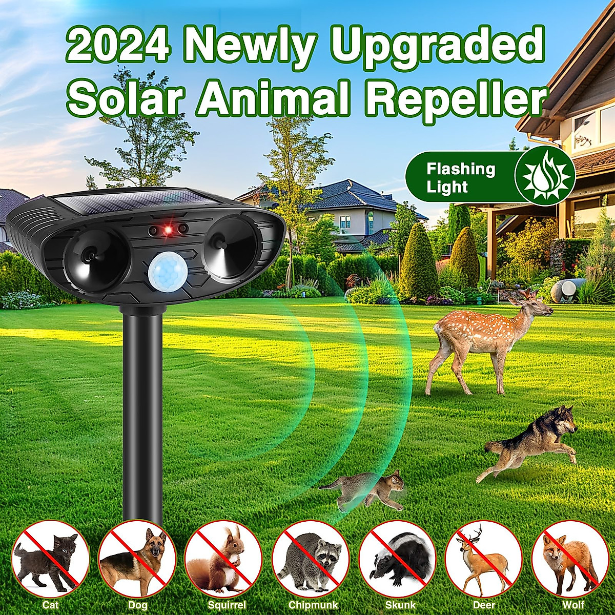 Ultrasonic Animal Repellent Outdoor Solar Animal Repeller with Motion Detection Cat Deterrent Outdoor Deer Repellent Device to Scare Coyote Raccoon Squirrel Rabbit Skunk Repellent for Yard (4)