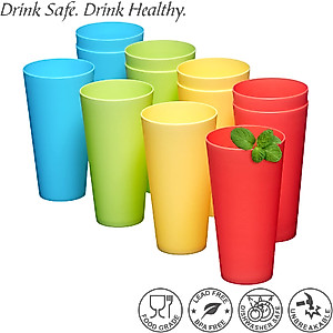 Amazing Abby - Holy Poly - 20-Ounce Plastic Tumblers (Set of 12), Unbreakable Plastic Drinking Glasses, Reusable, Stackable, BPA-Free, Heat-Resistant, Microwave-Safe, Dishwasher-Safe, Mixed-Color