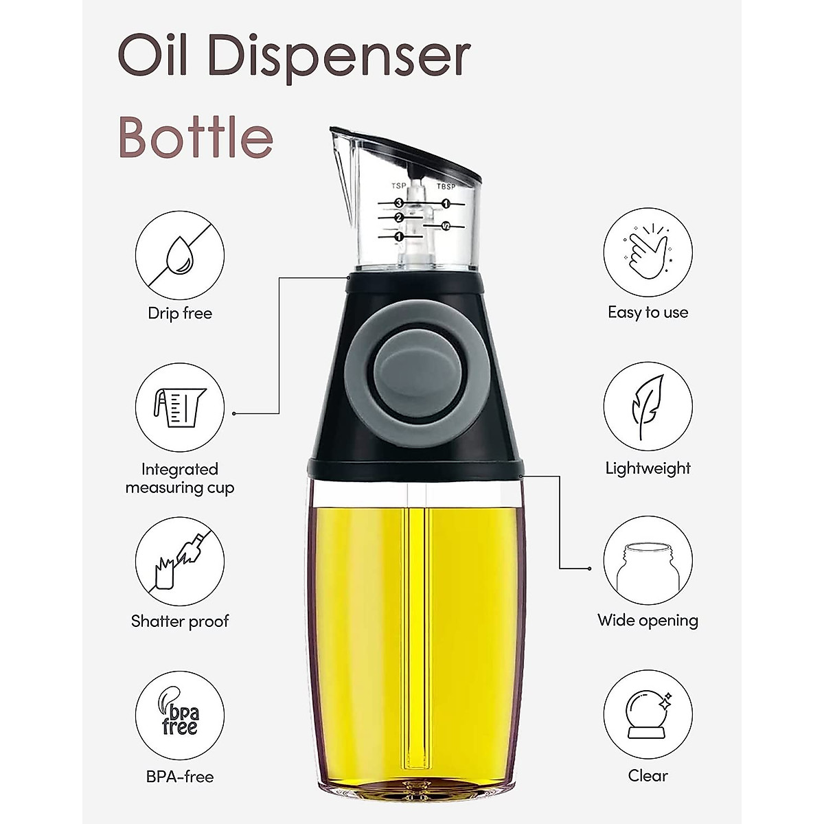 KITLAB Oil Dispenser Bottle, 8.5oz Olive Oil Dispenser Oil Sprayer, Clear Glass Refillable Oil and Vinegar Dispenser Bottle with Measuring Scale Pump for Kitchen, Cooking, Salads, Baking Frying