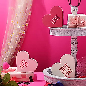 Yulejo 3 Pieces Valentine's Day Wood Sign Heart-Shaped Wood Letter Double-Sided Wooden Heart Decorative Sign Table Centerpiece Decor for Valentine's Day