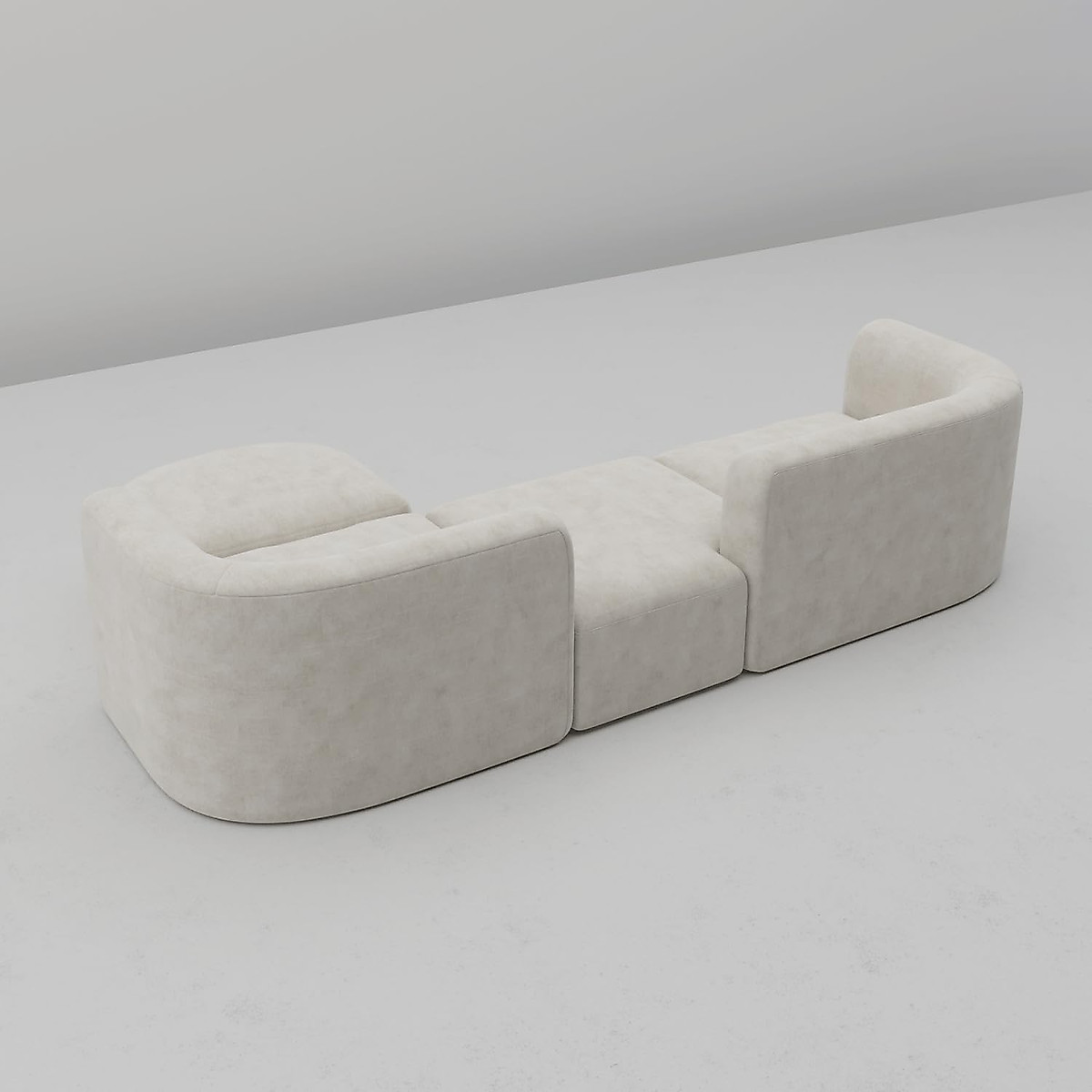 Acanva Luxury Modern Tight Curved Back Velvet Sofa, Minimalist Style Comfy Couch for Living Room Apartment, 4 Seater Modular Sectional, Cream