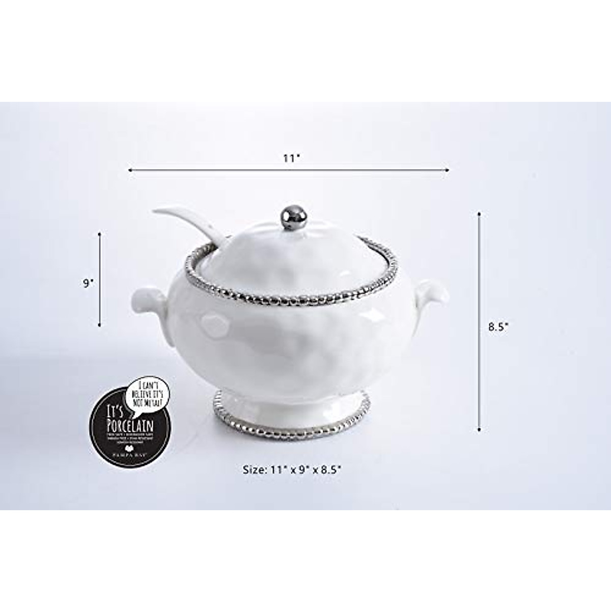 Pampa Bay Porcelain Soup Tureen and Ladle (White and Silver)