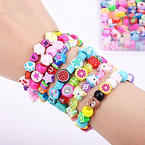 1000PCS Polymer Clay Beads Bracelet Making kit, 24 Style Cute Fun Beads Fruit Flower Animal Cake Butterfly Heart Beads Charms for Jewelry Necklace Earring Making DIY Accessories for Women Girls