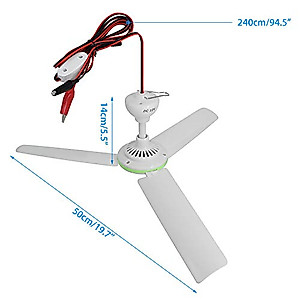 EXDOLL Portable Ceiling Fan 12V DC Mini Hanging Fan 19.7” Silent Camping Tent Hanging Fan Mute Energy-Saving Fans Bedroom Breeze Gazebo Fan Battery Powered