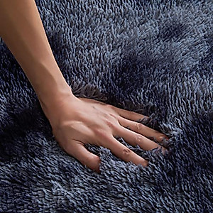 GKLUCKIN Shag Ultra Soft Area Rug, Non-Skid Fluffy 5'X7' Tie-Dyed Grey&Blue Fuzzy Indoor Faux Fur Rugs for Living Room Bedroom Nursery Decor Furry Carpet Kids Playroom