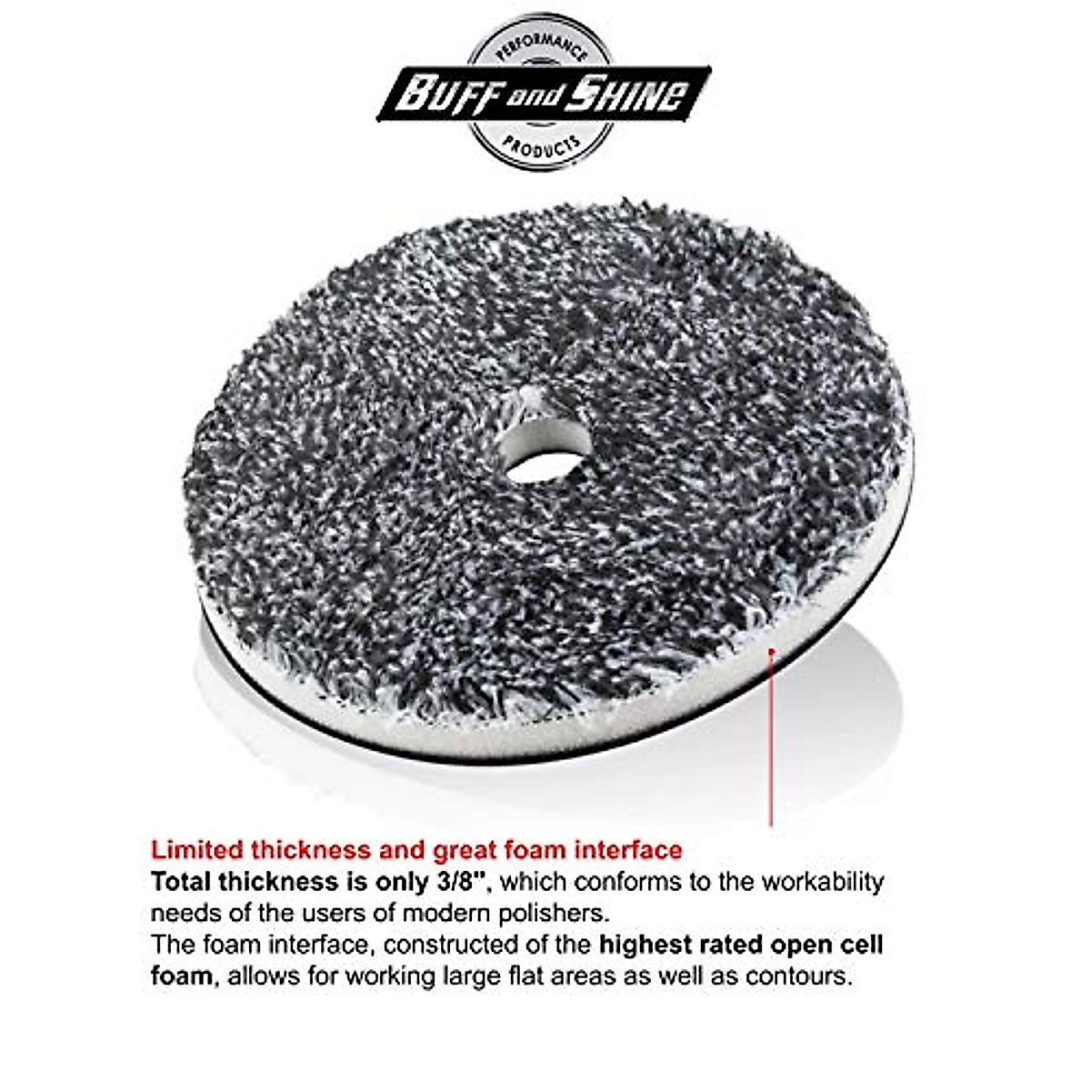 Buff and Shine URO-Fiber Microfiber Pad for Car Compounding, Cutting, Buffing, Waxing, and Polishing - Compatible with Long-Throw, High-Action, Dual-Action, and Random Orbital Polisher - 5 in (1 Pad)