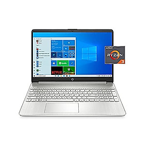 2021 HP 15.6inch FHD Display Laptop puter, AMD Ryzen 3-3250U Processor, 8GB DDR4 RAM, 128GB SSD, Radeon Graphics, HD Webcam, HDMI, Win 10S, Silver, 32GB SnowBell USB Card Natural Silver RAM | SSD