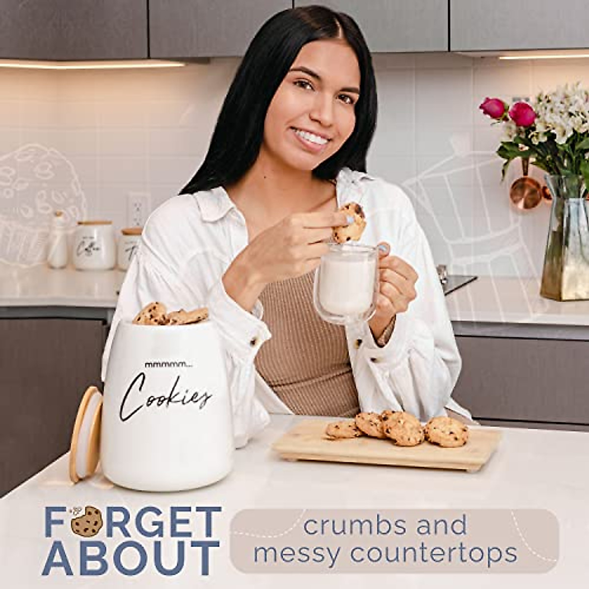 FIFTH FORK Cute and Fun Cookie Jars for Kitchen Counter - Unique and Large Ceramic Cookie Storage Containers - Perfect for Kitchen Counter & Gift Giving