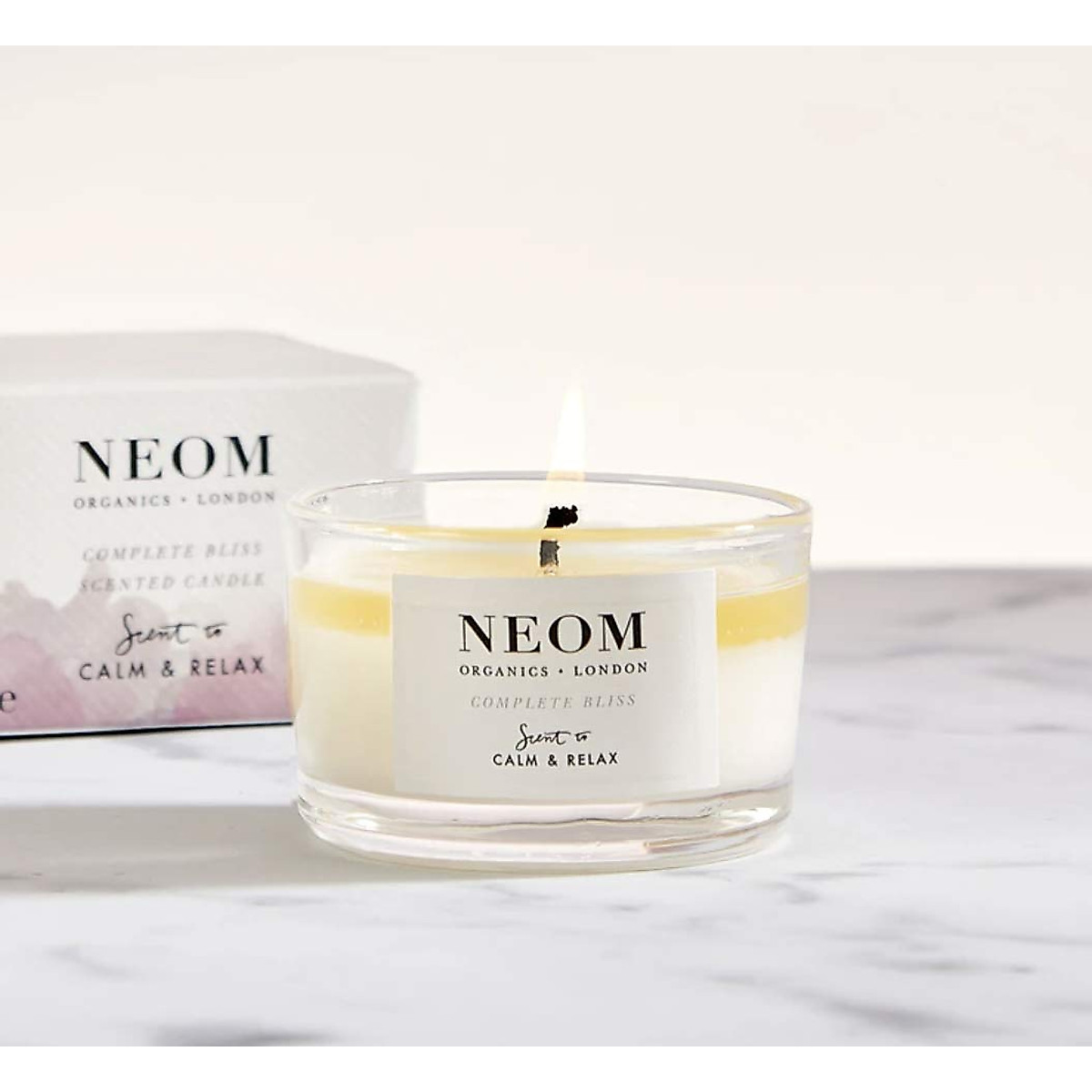 NEOM- Complete Bliss Scented Candle, Travel Size | Blush Rose, Lime & Black Pepper | Essential Oil Aromatherapy Candle | Scent to De-Stress