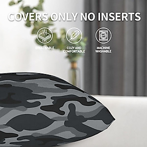 Fiokroo Army Camouflage Throw Pillow Covers Set of 2 Black and Grey Camo Pillow Cushion Cases Square Pillowcases for Sofa Bedroom Living Room Car, 18 X 18 Inch