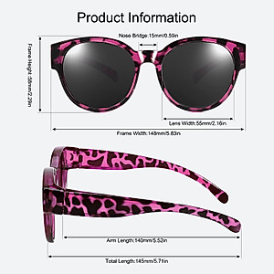 Br’Guras Polarized Oversized Fit over Sunglasses Over Glasses with Cat Eye Frame for Women&Men (Purple leopard, Black)