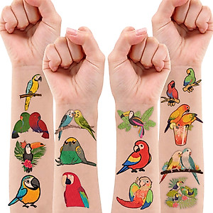 8 Sheets (96PCS) Parrot Bird Temporary Tattoo Stickers Tropical Themed Birthday Party Decorations Supplies Favors For Kids Boys Girls Gifts Classroom School Prizes Rewards
