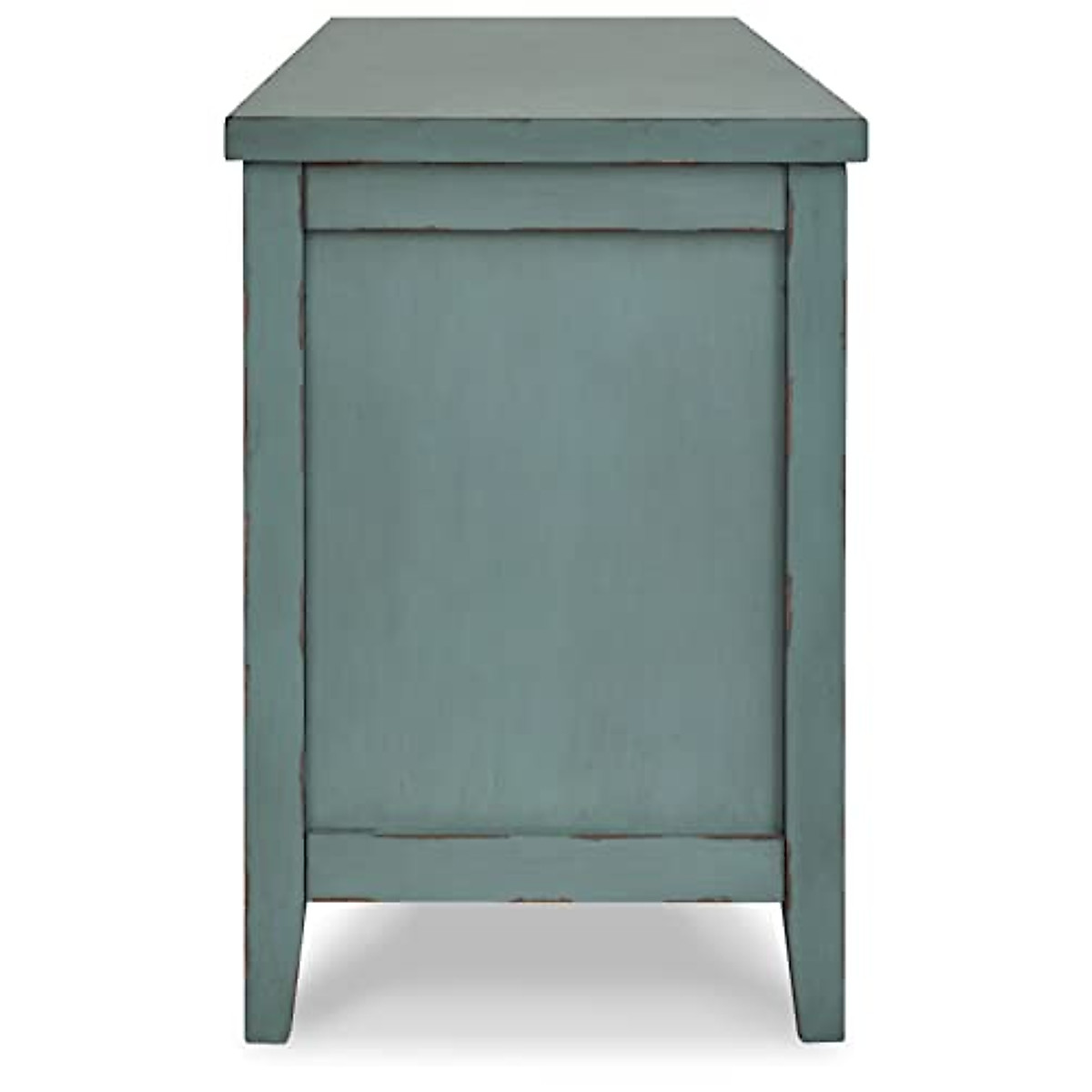 Signature Design by Ashley Mirimyn Casual TV Stand for TVs up to 54" with 4 Baskets and 3 Adjustable Shelves, Green & Light Brown