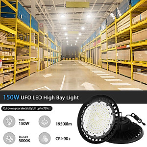 ANTLUX UFO High Bay LED Lighting, 150W (600W HID/HPS Replacement), 19500LM, 5000K Daylight White, IP65 Waterproof, Warehouse Lights, Commercial Workshop 150 Watts LED High Bay Light Fixtures