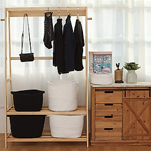 Sea Team Oval Cotton Rope Woven Storage Basket with Handles, Diaper Caddy, Nursery Nappies Organizer, Baby Shower Basket for Kid's Room, 14.2 x 9 x 11.4 Inches (Medium Size, Black)