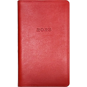 2023 Pocket Datebook Planner Journal, Genuine Leather, Bound in the USA, 5", Traditional Red