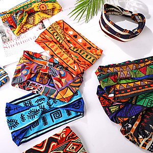 Censen 12 Pcs African Headbands for Women - Chiffon Knotted Assorted Bandeau Headbands Wide Yoga Elastic Hair Wraps - Hair Accessories for Girls Lady Running (Vivid)