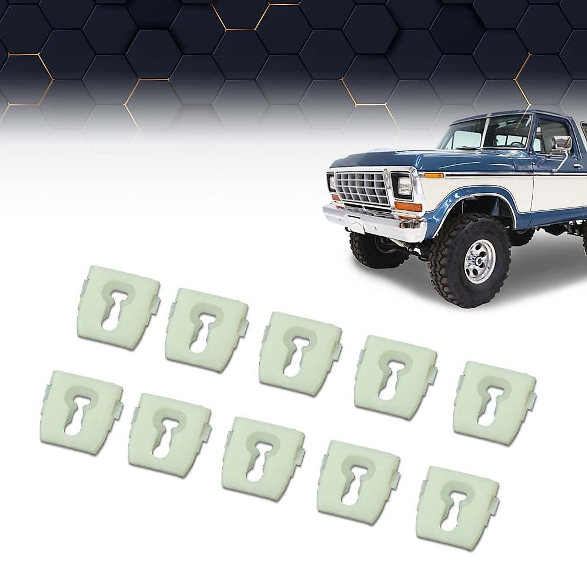 PIT66 Truck Body Side Belt Moulding Molding Trim Clips 10pcs Compatible with Ford F100, F150, F250, F350 1973-1979/Fit Broncos 1978-1979