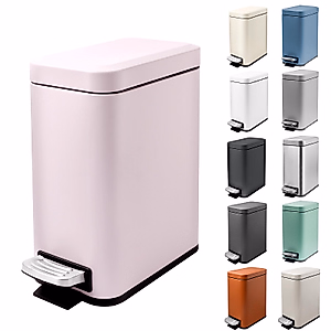 M-Aimee 1.3 Gallon Slim Small Trash Can with Lid Soft Close, Stainless Steel Garbage Can for Bathroom Bedroom Office, Rectangular Step Trash Bin with Removable Inner Waste Basket (Pink)