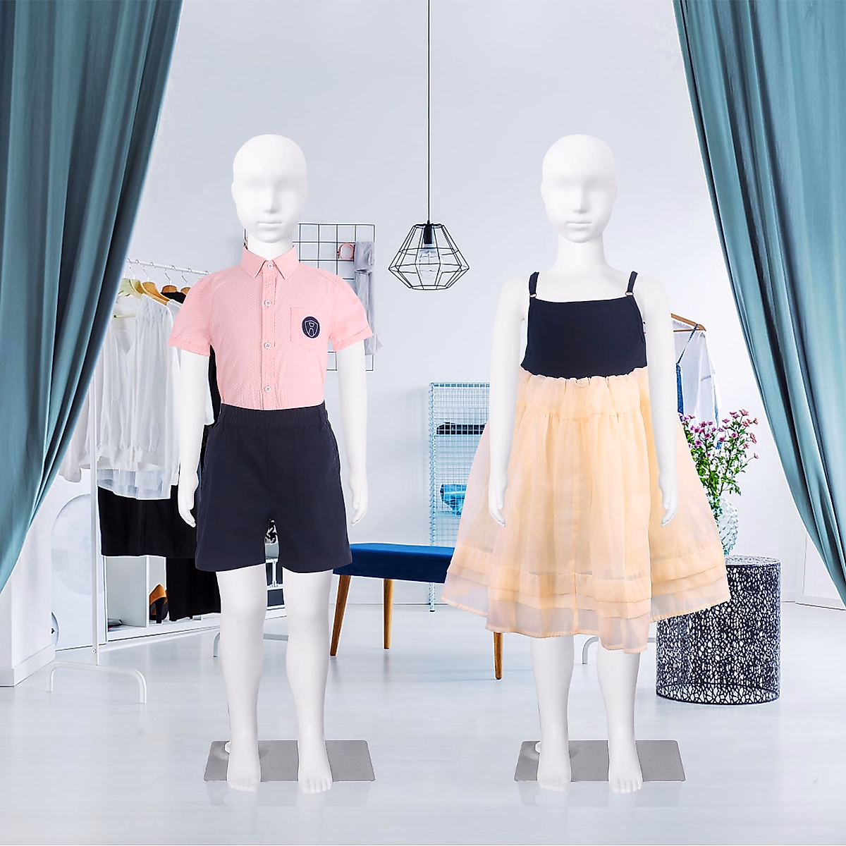 Child Mannequin Kids Dress Form Full Body White Skin Adjustable Detachable Manikin Body Display with Metal Base for Children 43.3 Inches