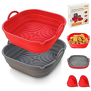 Set of 2 Air Fryer Silicone Liners, Weenkilly Fold-Able Square Silicone Air Fryer Liners, 8.0” Thickened Reusable Air Fryer Silicone Liners for 4-7 QT Air Fryer,Silicone Air Fryer Accessories