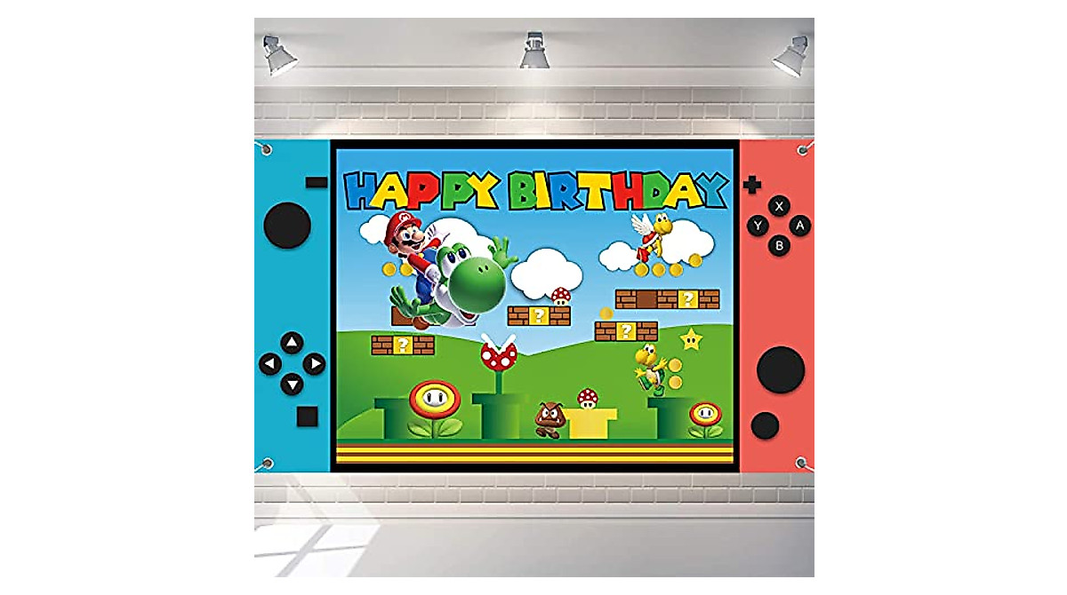 Super Mario Party Backdrop Banner & Birthday Decorations