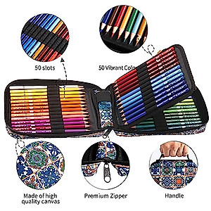 KALOUR Premium Colored Pencils for Adult Coloring Book,Set of 50 Colors,Zipper Slot Pencil Case,with Sharpener,Colorless Blender Pencils,Soft Core,Ideal for Layering Blending,for Artists Beginner