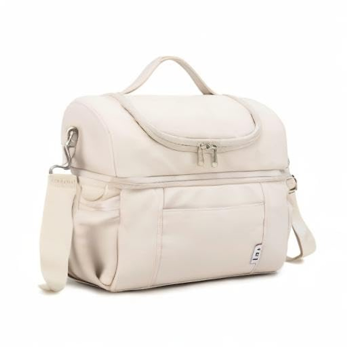 NOL Natural Organic Lifestyle Adult Lunch Box Insulated Lunch Bag Large Dual Compartment Lunch Bag Coolers Lightweight Nylon Waterproof Lunch Box for Work, Picnic, Travel, Outdoors, Cream